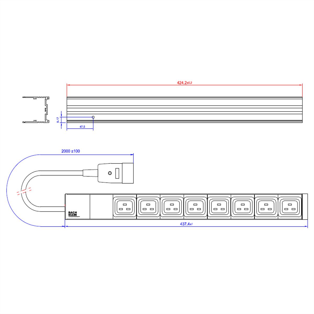 BACHMANN 19" stekkerdoos, 8x C19 stekker, C20 stekker - SECOMP ...