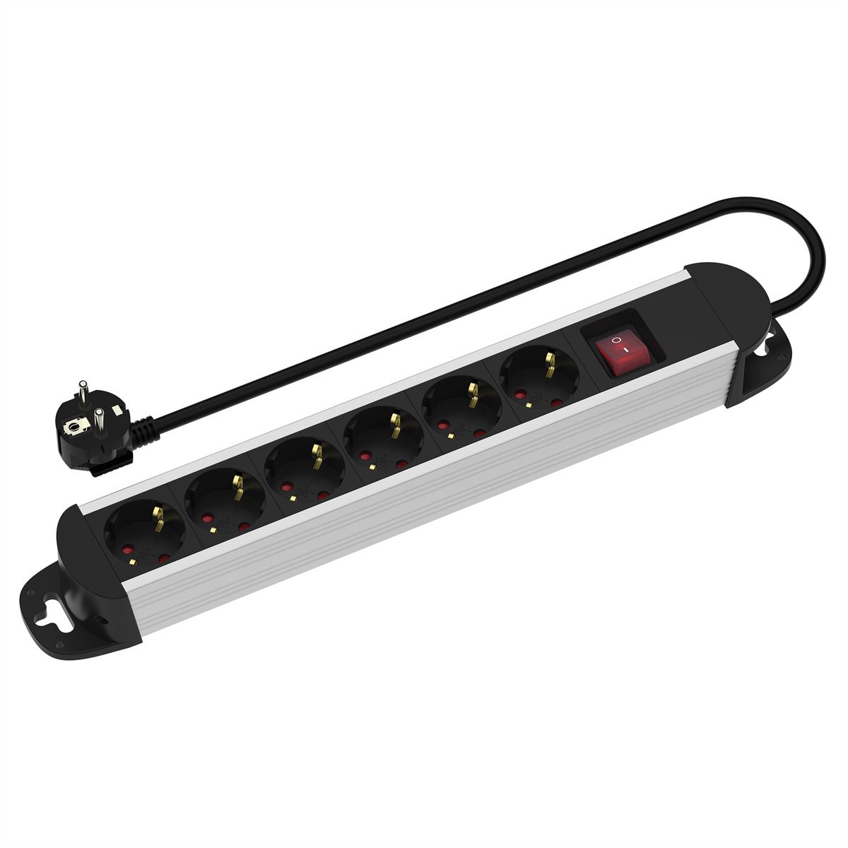 ROLINE Power Strip, 6-way, with Switch, Aluminium Housing, German Type ...