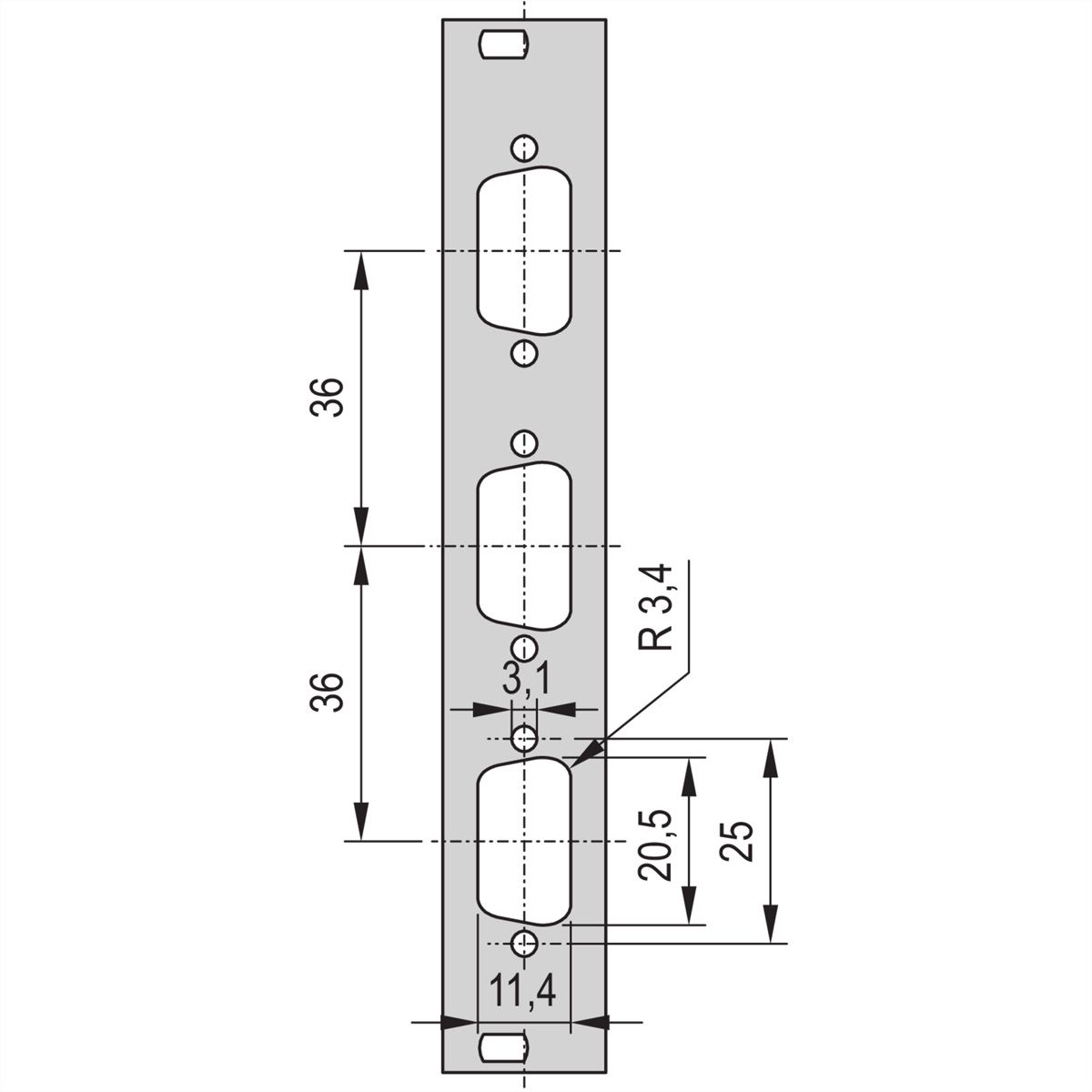 SCHROFF 19" Front Panel With D-Sub Cutout, 1x9-pin, 3U, 4 HP, 2.5 mm ...